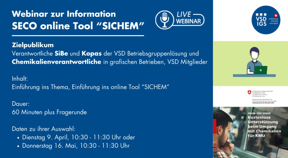 Formation en ligne Outil en ligne SECO "SICHEM" - VSD | Verband der Schweizer Druckindustrie